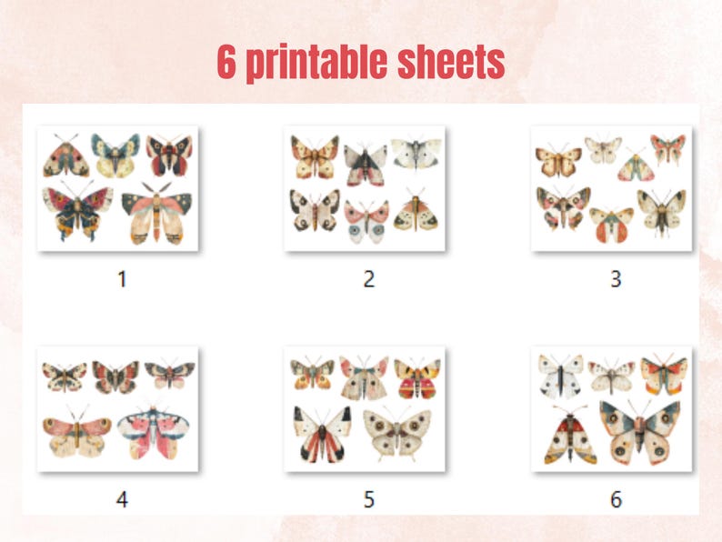 Whimsical Moths Mixed Media Clipart, Whimsy Butterfly Fussy Cut Collage ...