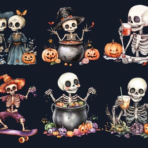 30 PNG Watercolor Cute Halloween Skeleton Clipart, Cute Creepy ...