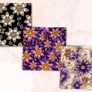 Seamless Royal Flowers Digital Paper, Jewelled Floral Seamless Pattern ...