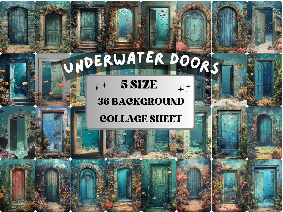 Underwater Door Collage Paper, Under the Sea Mixed Media Sheet, Whimsy ...