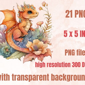 21 PNG Watercolor Baby Dragons Clipart, Floral Baby Dragons Clip Art ...