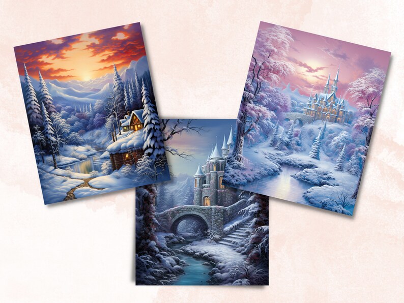 Printable Winter Wonderland Digital Paper, Snow Forest Background ...