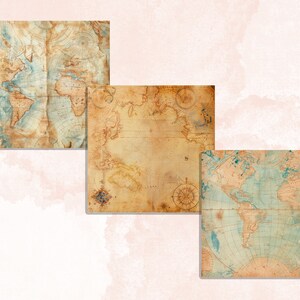 Pastel Old Maps Textures Digital Paper, Antique Map Junk Journal Pages ...