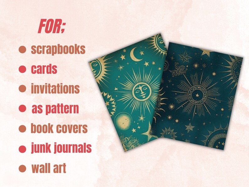Printable JPG Pages Vintage Celestial Junk Journal Digital Paper Pack ...