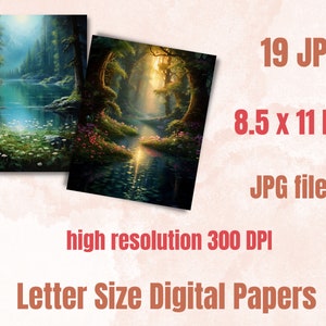 Printable Enchanted Lake Digital Paper, Forest Lake Background ...