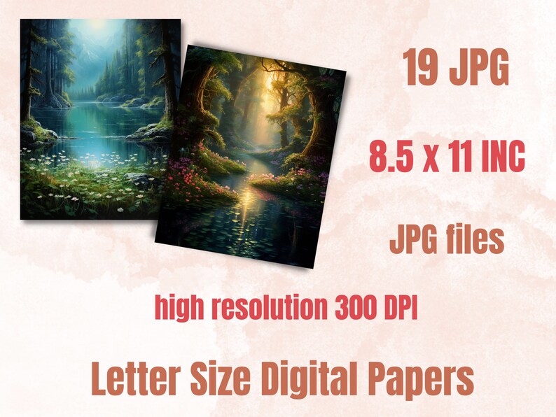 Printable Enchanted Lake Digital Paper, Forest Lake Background ...