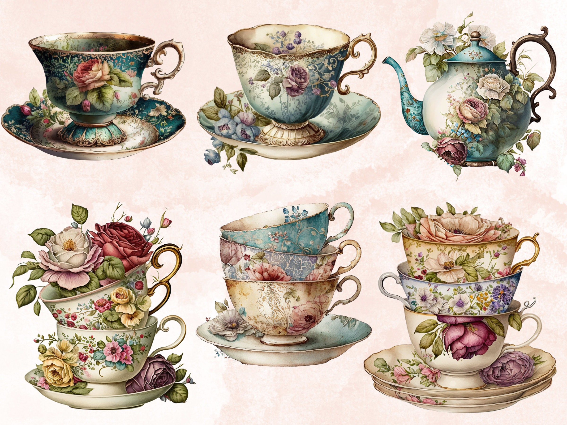 27 PNG Watercolour Victorian Tea Party Clipart, Victorian Tea Time Png ...