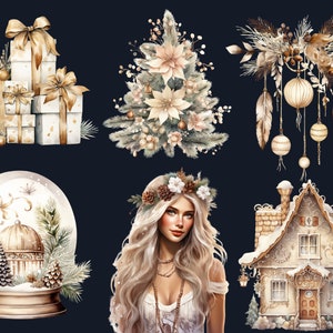 45 PNG Watercolour Boho Christmas Bundle Clipart, Cozy Rustic Christmas ...