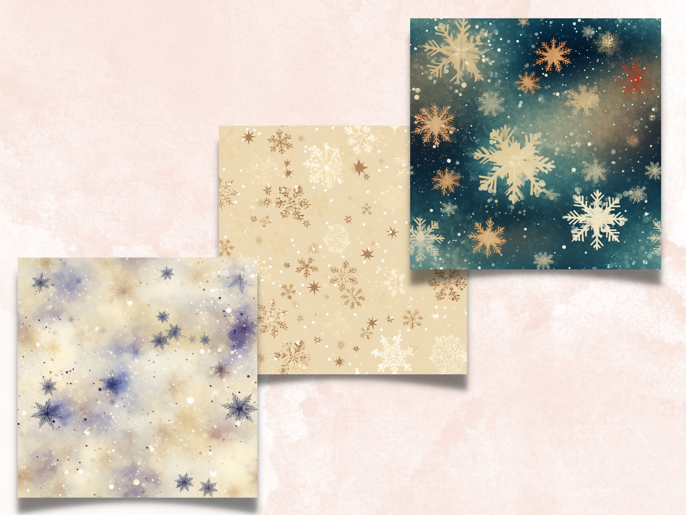 Seamless Winter Snowflakes Digital Paper Pack, Snowy Holiday Repeating ...