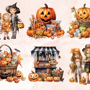 45 PNG Watercolor Trick or Treat Clipart, Vintage Halloween Kids ...