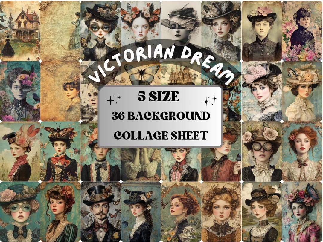 Whimsy Victorian Collage Paper, Surreal Quirky Mixed Media Sheet ...