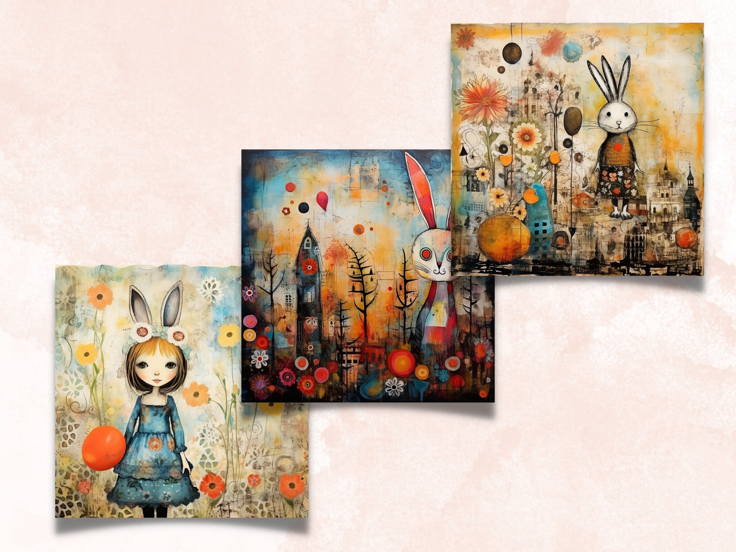 Printable Easter Mixed Media Digital Paper, Mixed Media Art Collage ...