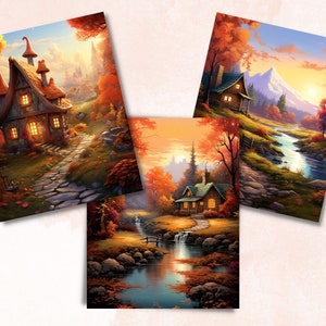 Printable Enchanted Fall Scenes Digital Paper, Cozy Autumn Background ...