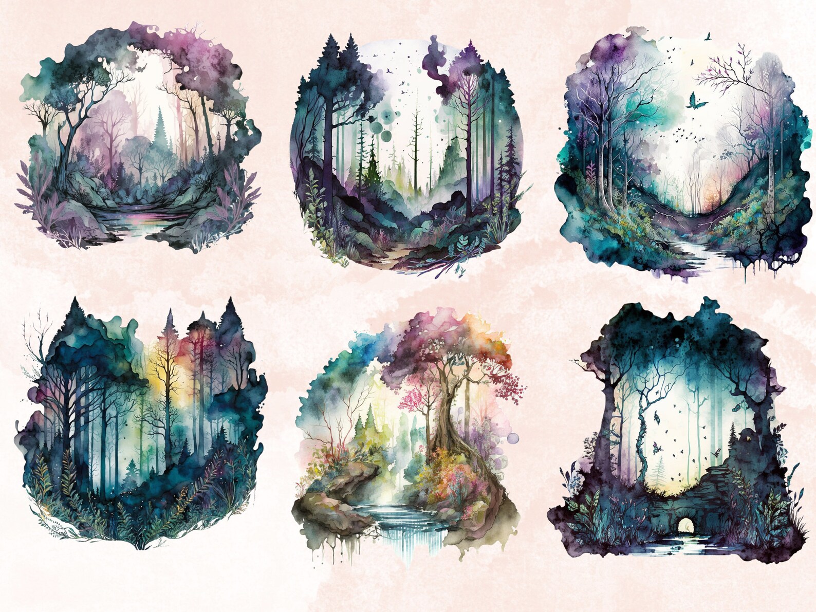 20 Watercolor Magical Forest Clipart, Fairy Forest Clip Art, Forest ...