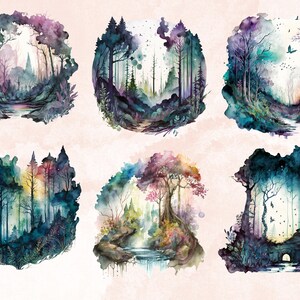 20 Watercolor Magical Forest Clipart, Fairy Forest Clip Art, Forest ...