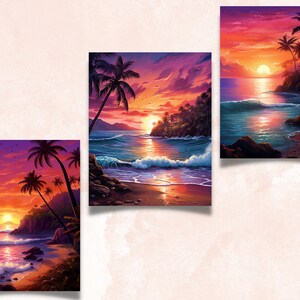 Printable Sunset Beach Digital Paper, Summer Beach Sunset Background ...