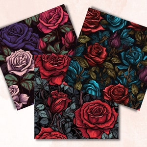 Seamless Gothic Roses Digital Paper, Gothic Roses Seamless Pattern ...