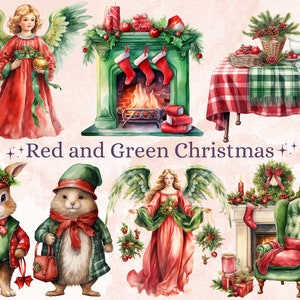 45 PNG Watercolour Red Green Christmas Clipart, Classic Christmas ...