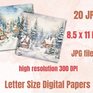 Printable Watercolor Christmas Landscape Digital Paper, Christmas ...