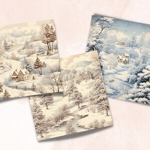 Printable Vintage Winter Digital Paper, Winter Wonderland Ephemera ...