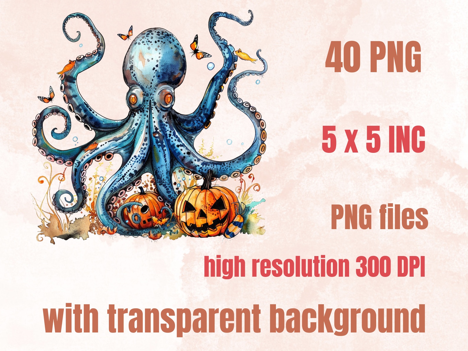 40 PNG Watercolor Underwater Halloween Clipart, Fantasy Halloween ...