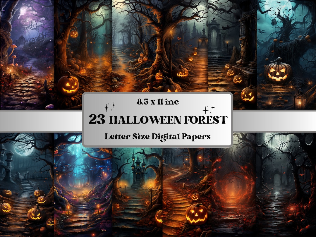 Printable Halloween Gothic Forest Digital Paper, Haunted House ...