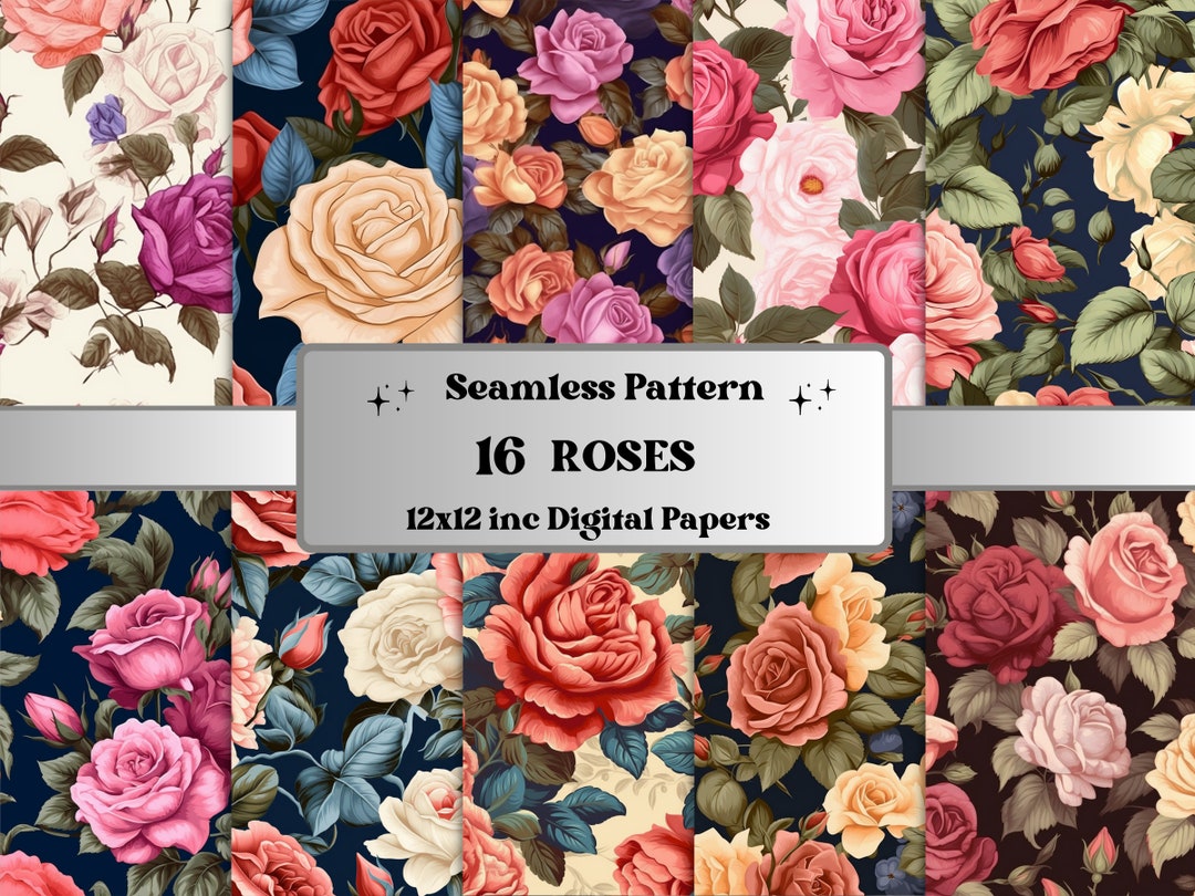 Seamless Roses Digital Paper, Realistic Roses Seamless Pattern, Roses ...