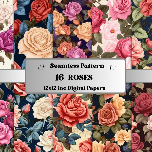 Roses Digital Paper - Etsy