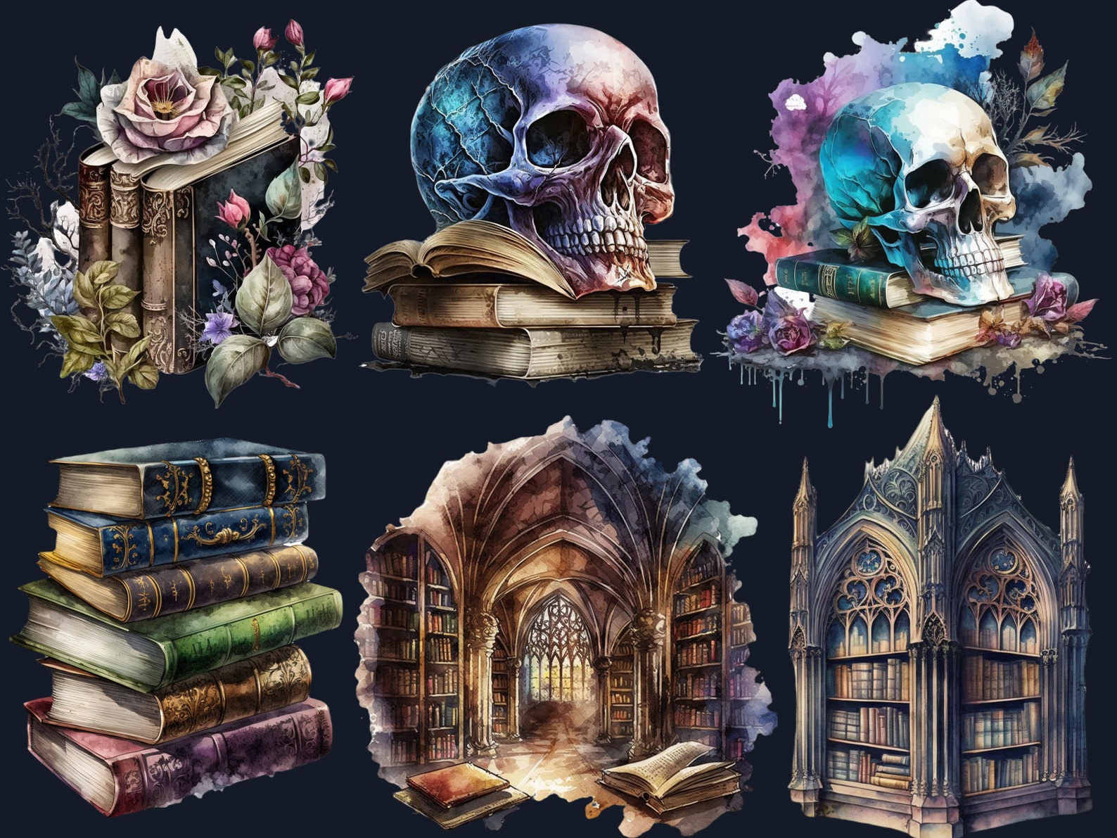 33 PNG Watercolor Gothic Books Clipart, Fantasy Book Clip Art, Gothic ...