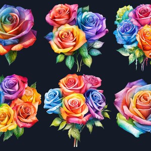 33 PNG Watercolor Rainbow Roses Clipart Bundle, Colorful Rose PNG Clip ...
