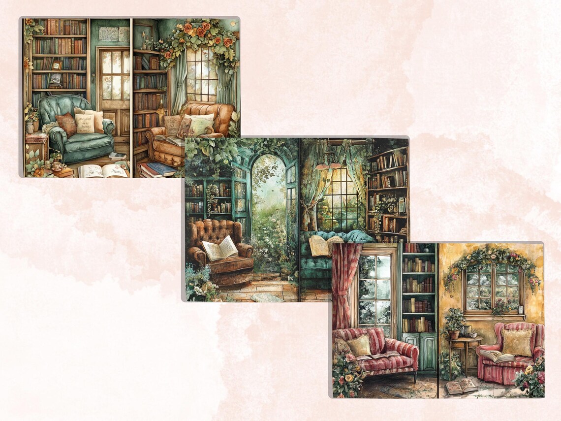 Cozy Reading Corner Junk Journal Kit, Comfy Reading Scenes Pages ...