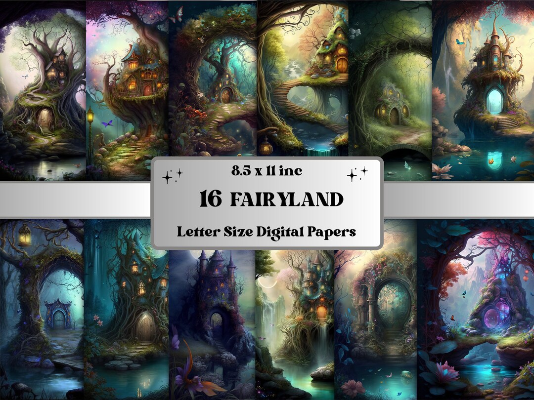 Printable Fantasy Fairyland Digital Paper, Fairy Background, AI Digital ...