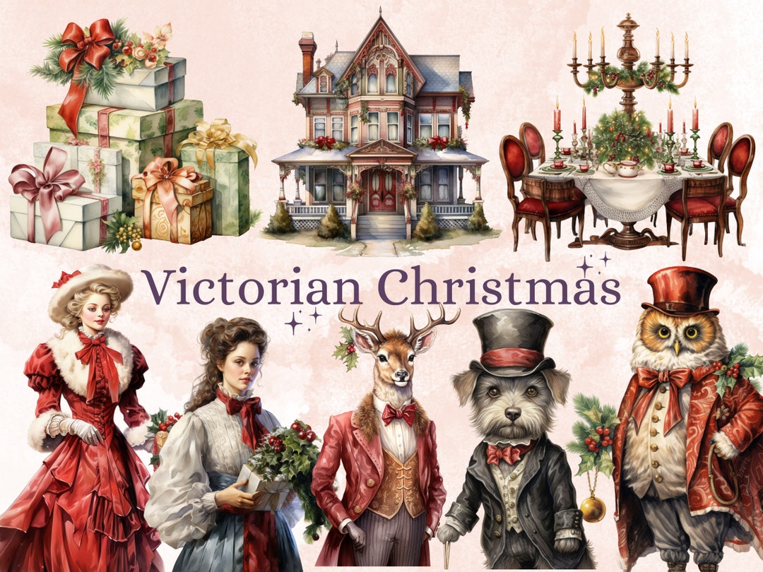 40 PNG Watercolour Victorian Christmas Bundle Clipart, Vintage Retro ...