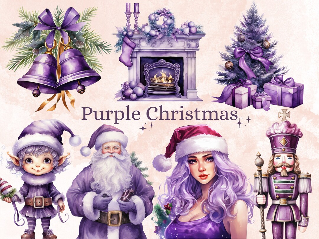 40 PNG Watercolour Purple Christmas Clipart, Pastel Christmas Lilac ...