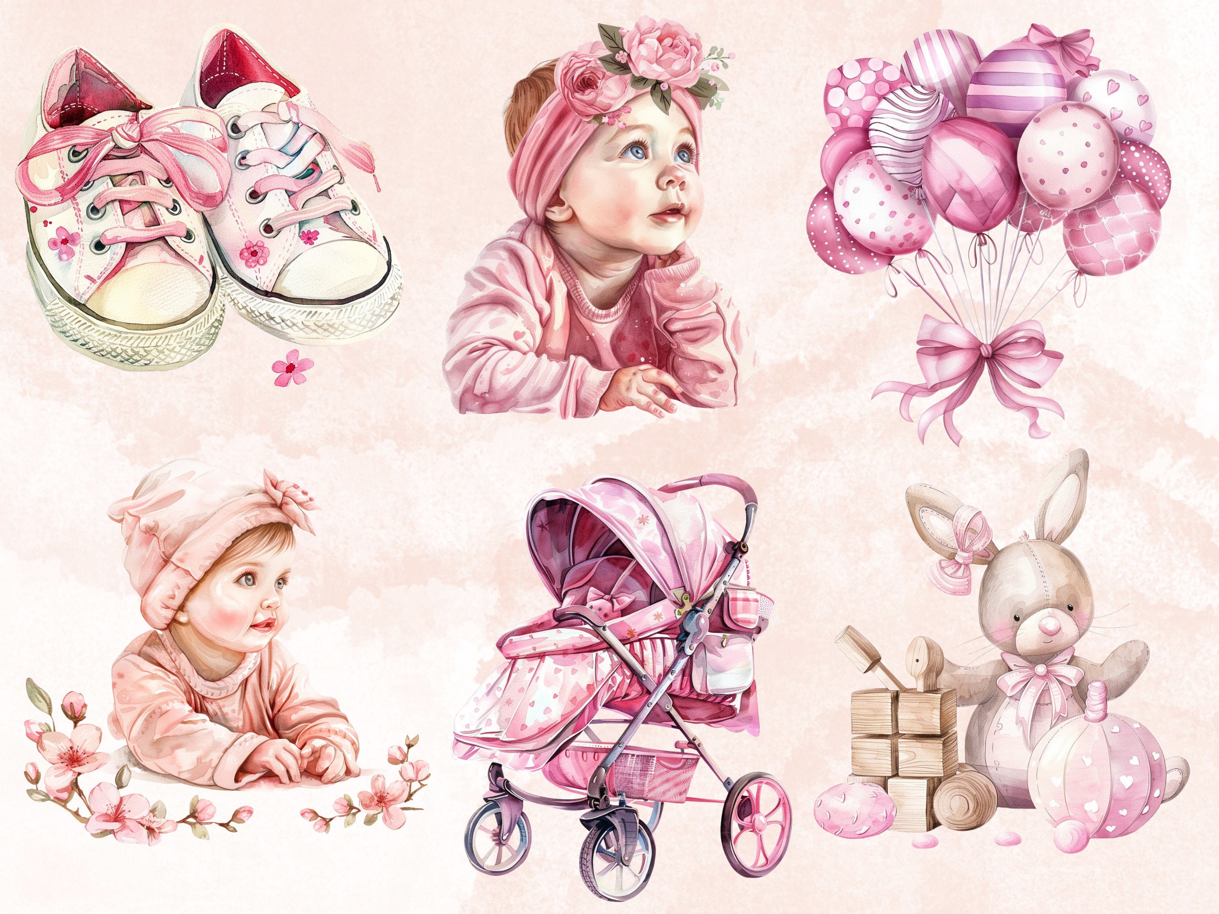 60 PNG Watercolor Baby Girl Newborn Clipart, Baby Shower for a Girl ...