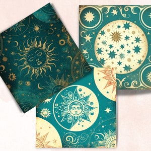 Vintage Celestial Digital Paper, Watercolor Textures Printable ...