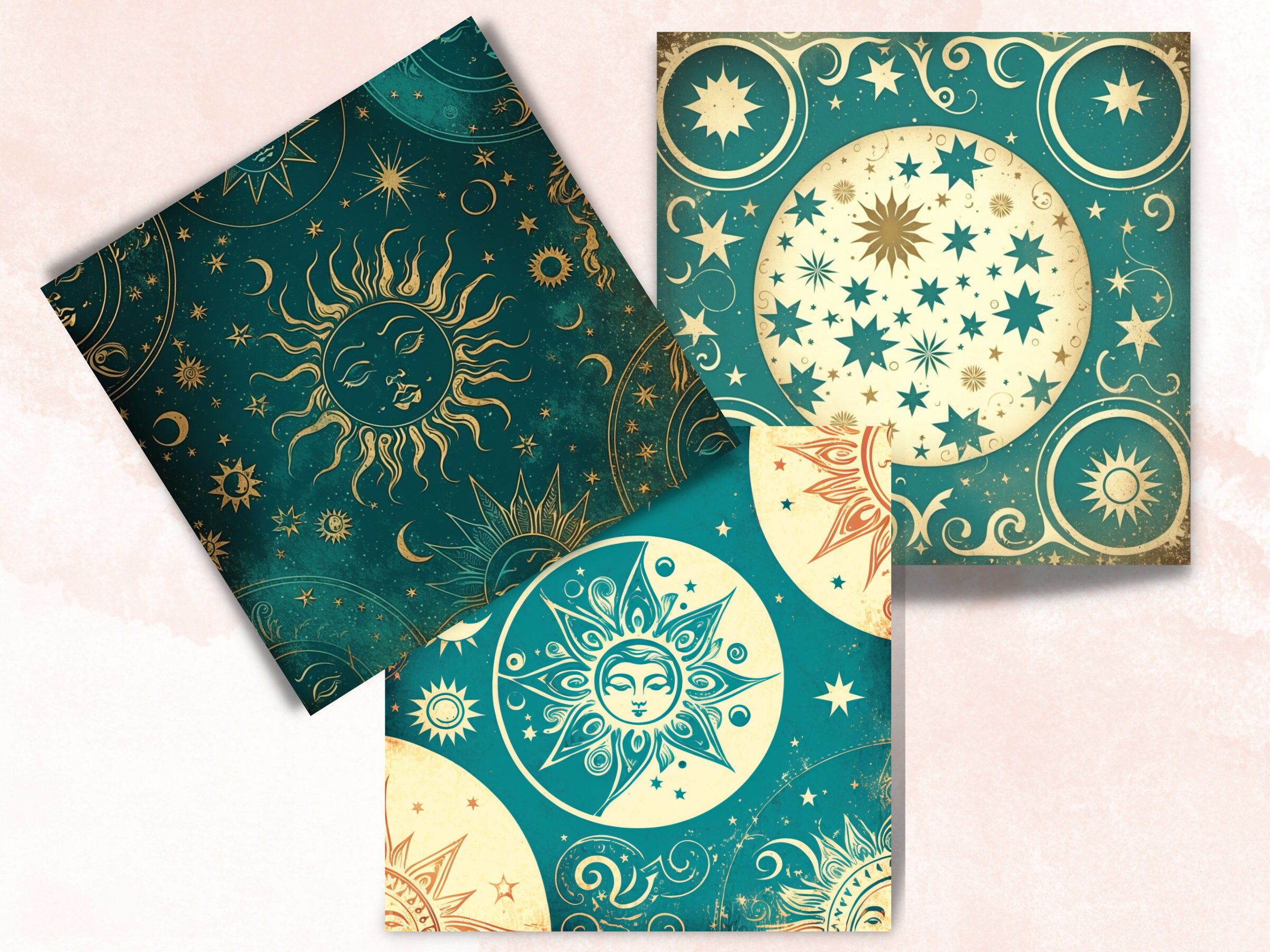 Vintage Celestial Digital Paper, Watercolor Textures Printable ...