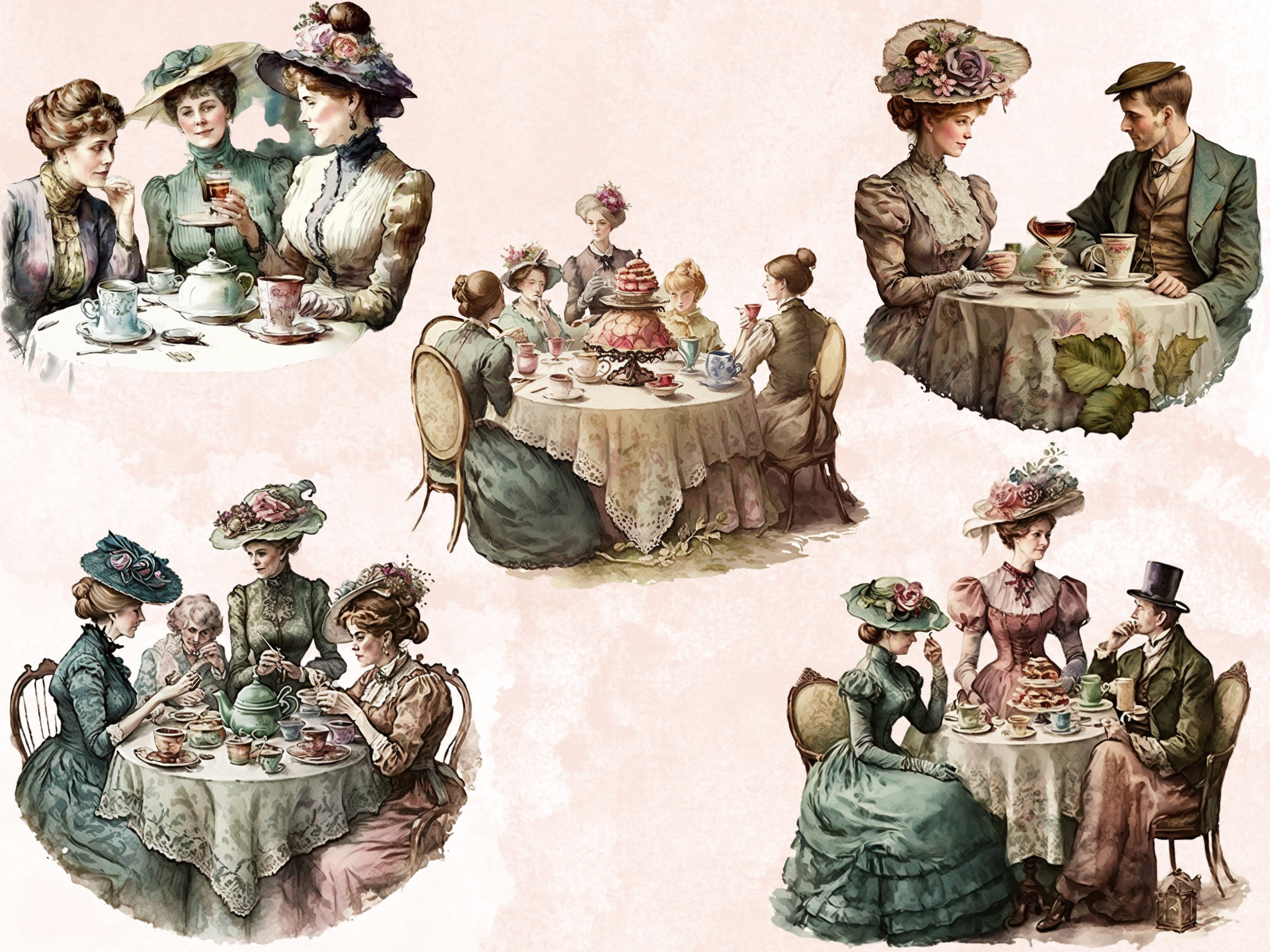 27 PNG Watercolour Victorian Tea Party Clipart, Victorian Tea Time Png ...