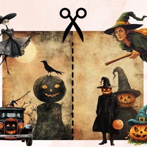 Whimsy Halloween Collage Elements Bundle, Creepy Halloween Fussy Cut ...