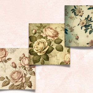 Vintage Floral Digital Paper, Vintage Old Spring Floral Paper, Flowers ...
