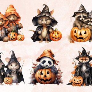 60 PNG Watercolor Halloween Animals Clipart, Cute Halloween Creatures ...