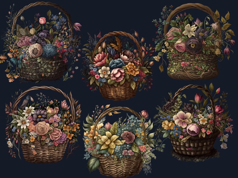 16 PNG Watercolor Flower Basket Clipart Floral Basket Clip - Etsy