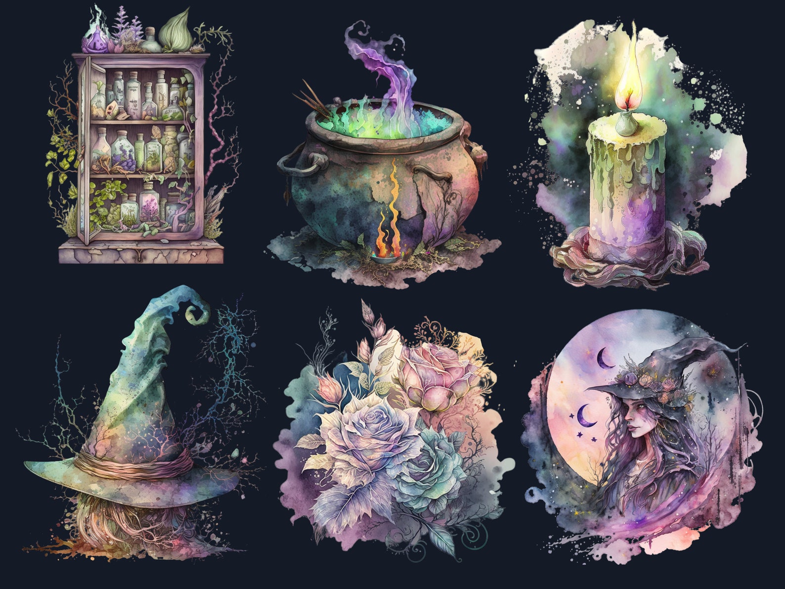 36 PNG Watercolor Pastel Witch Clipart, Pastel Witchcraft Clip Art ...