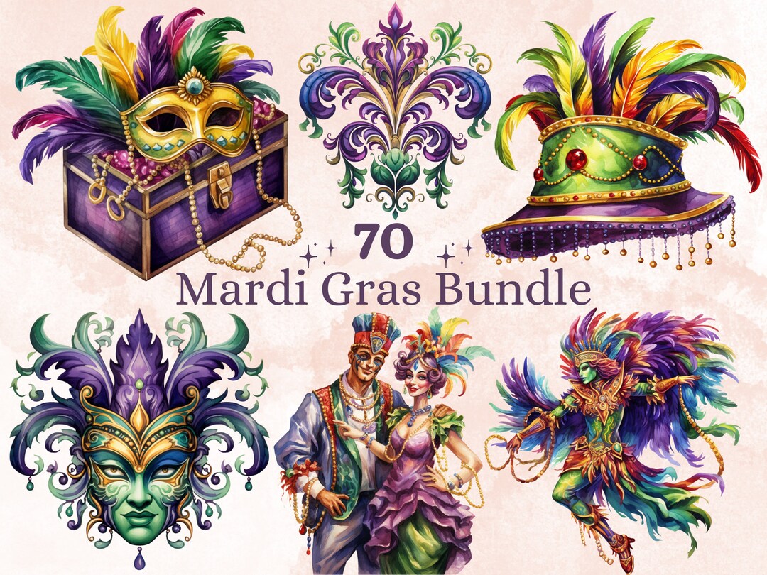 70 PNG Watercolour Mardi Gras Clipart, Masquerade Illustration Clip Art ...