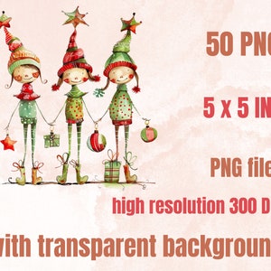 50 PNG Watercolor Quirky Christmas Bundle Clipart, Whimsical Christmas ...