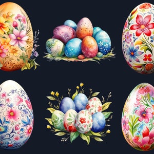 40 PNG Watercolor Easter Eggs Clipart, Floral Easter Painted Egg ...
