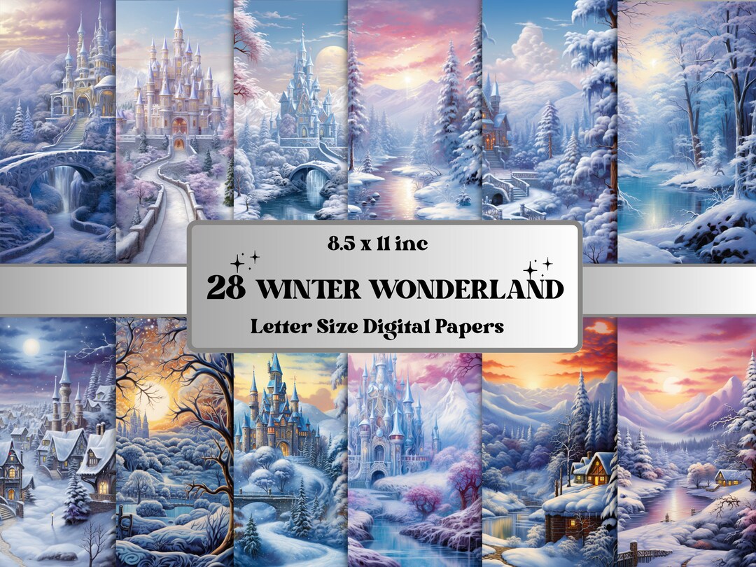 Printable Winter Wonderland Digital Paper, Snow Forest Background ...