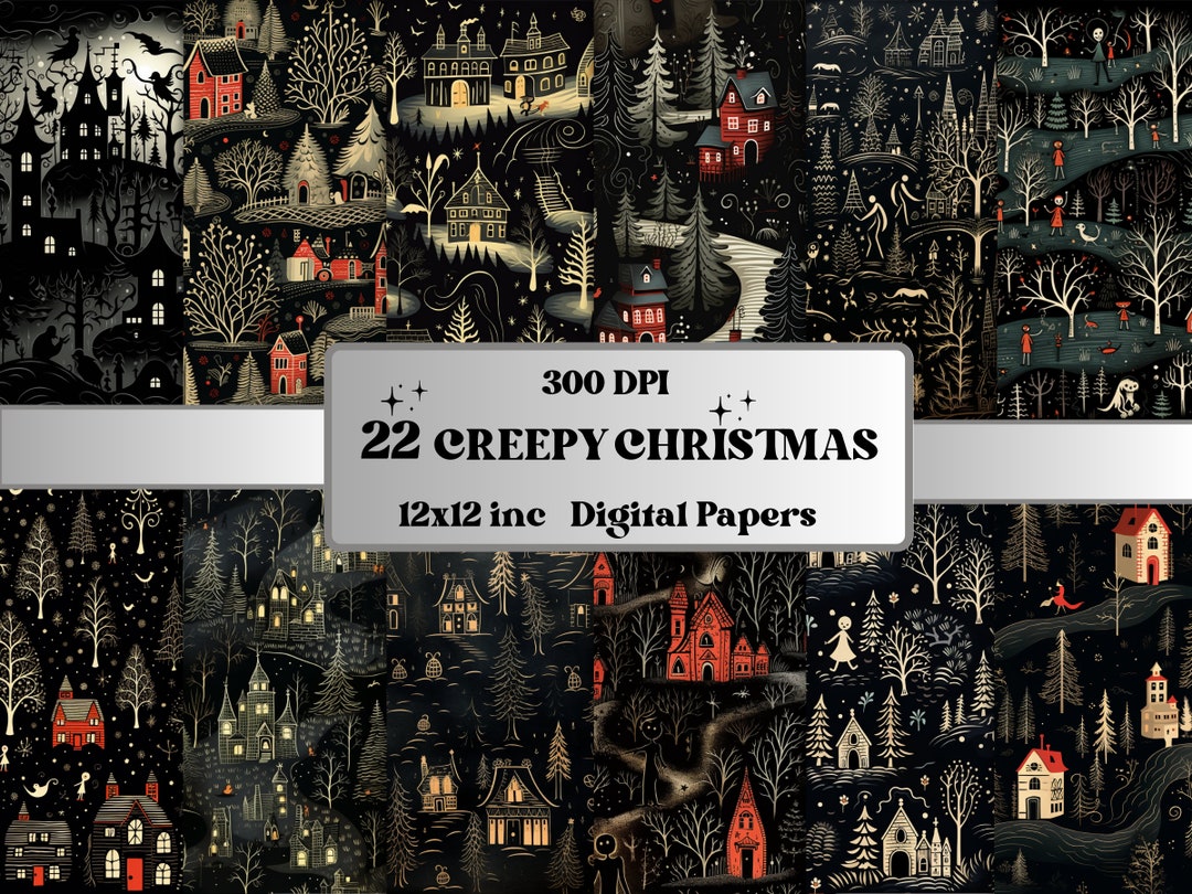 Printable Creepy Christmas Digital Paper, Gothic Christmas Ephemera ...