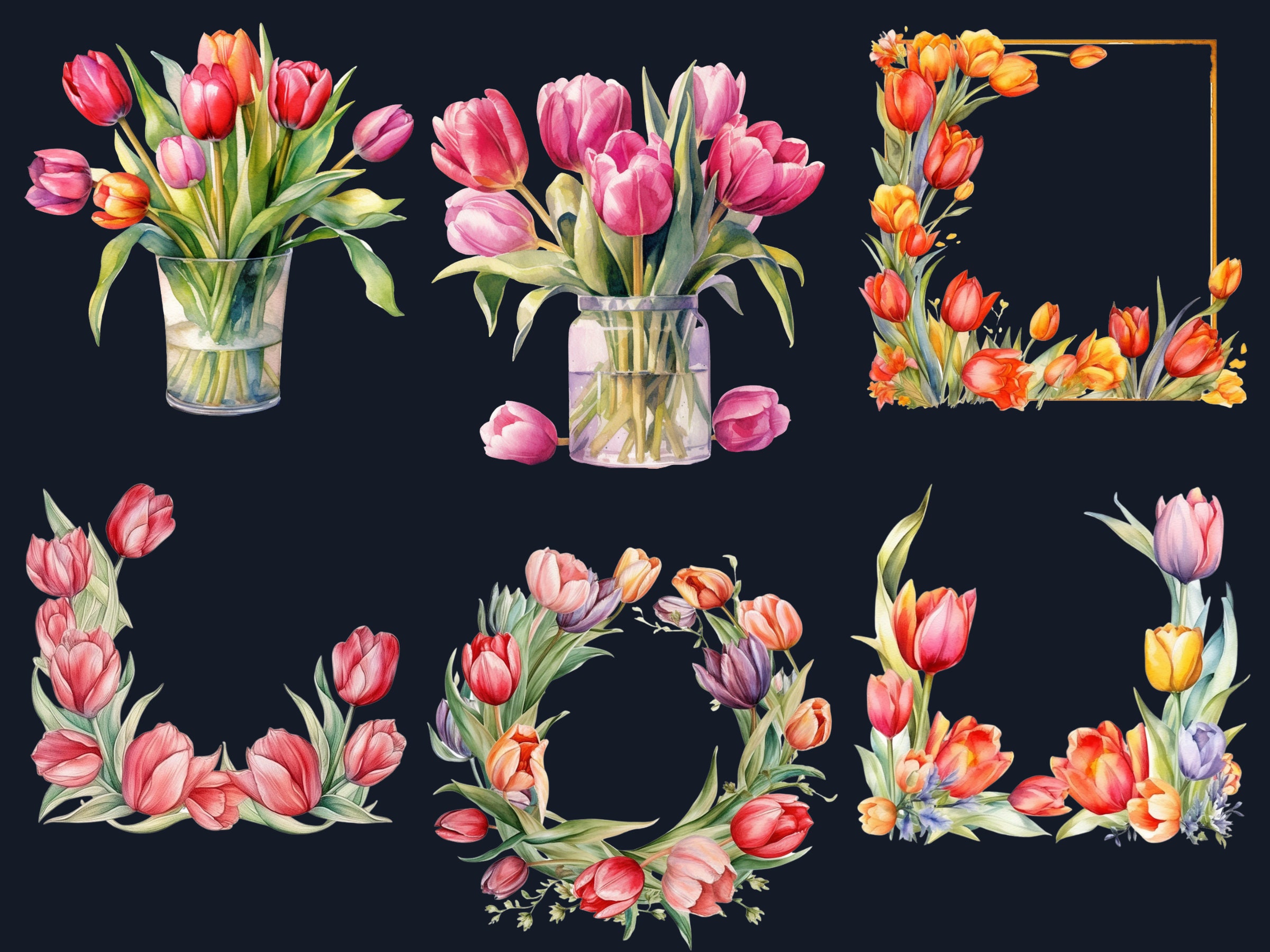 32 PNG Watercolor Tulips Clipart, Tulip PNG Clip Art Bundle, Spring ...