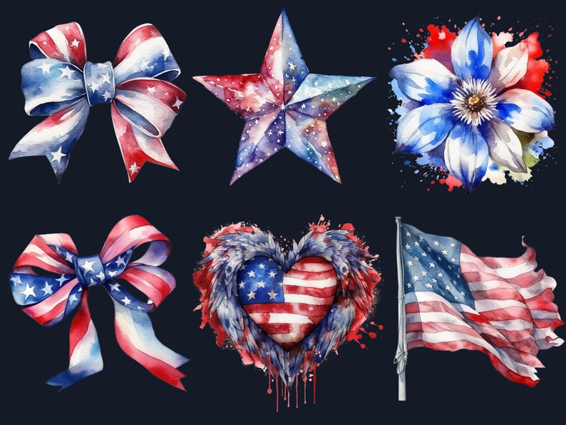 32 PNG Watercolor 4th of July Clipart Bundle, Independence Day Clip Art ...
